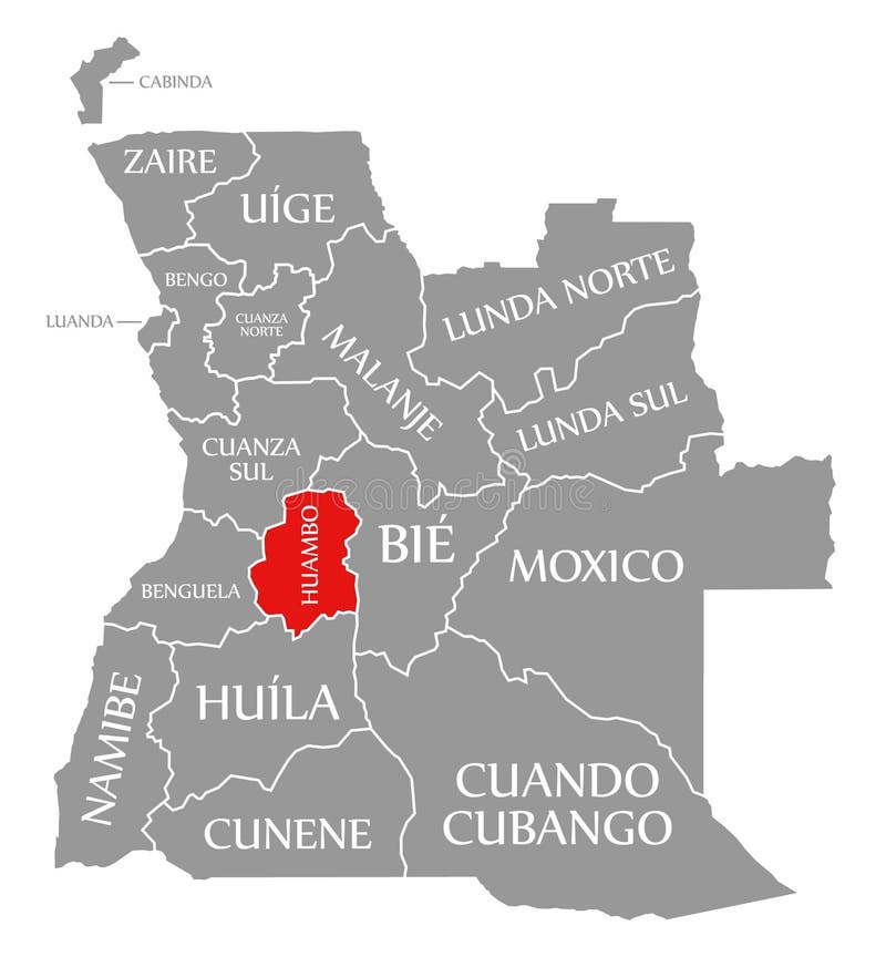 Huambo Red Highlighted in Map of Angola Stock Illustration ...