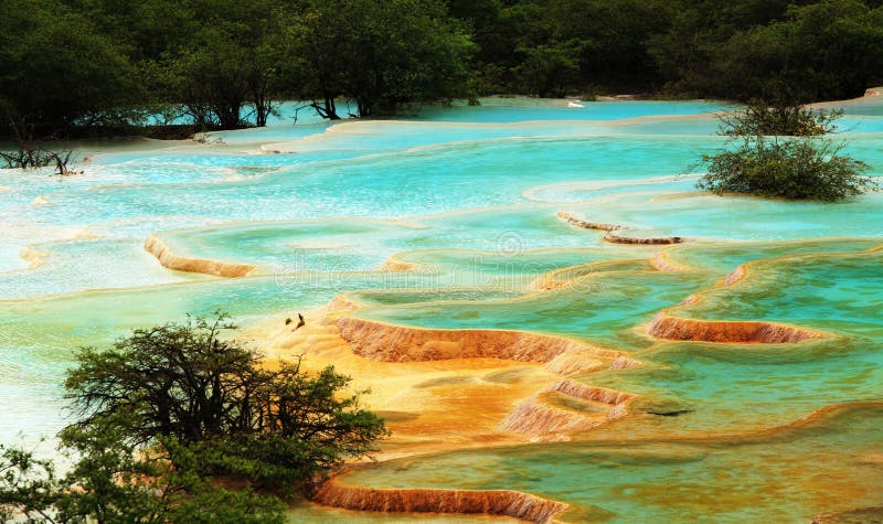 Huanglong five color pond stock image. Image of cloud - 25922783