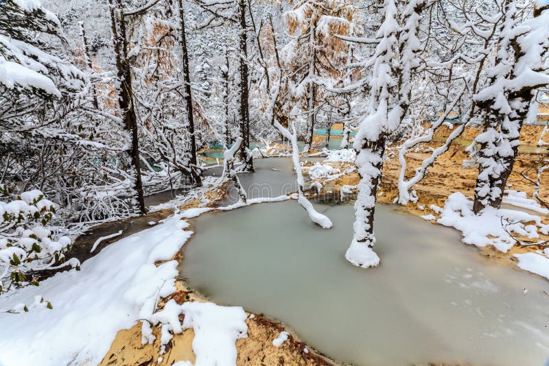 Huanglong in the winter stock image. Image of slope, plateau - 51263557
