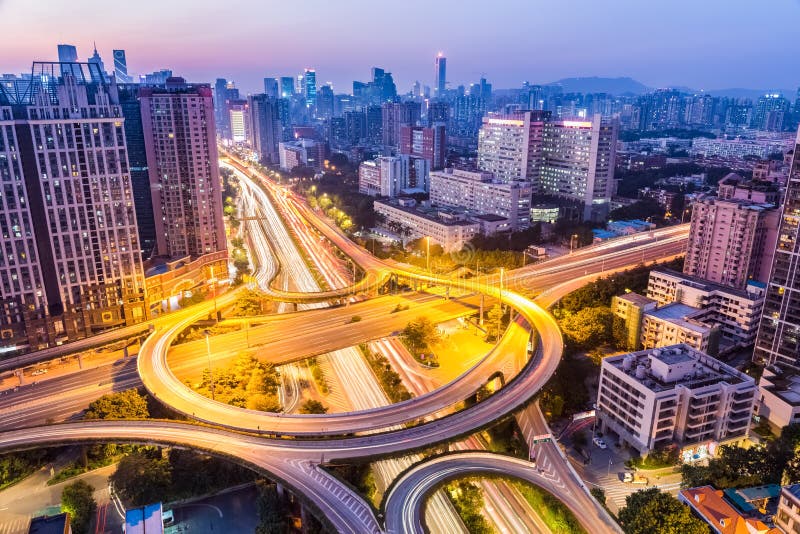 Huangpu Interchange in Nightfall Stock Photo - Image of junction, china ...