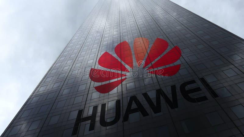 Huawei Logo on a Skyscraper Facade Reflecting Clouds. Editorial 3D ...