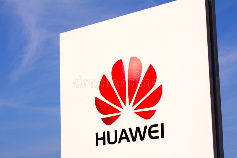 Huawei Logotype on White Panel Sign by Headquarters with Clear Blue Sky ...