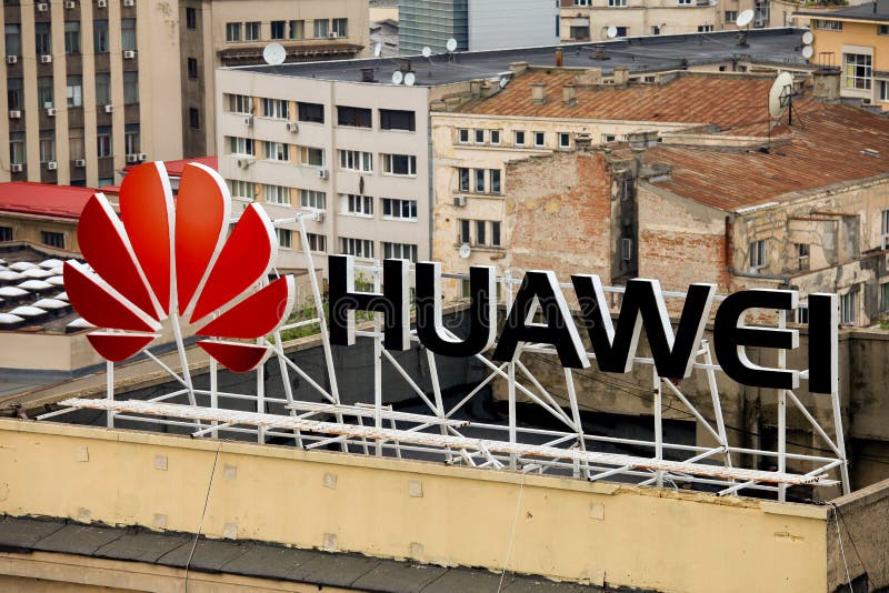 Huawei sign on a building editorial stock image. Image of sign - 71675194