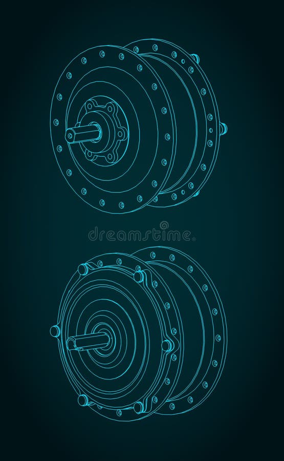 Hub Motor for Bicycle Wheel Isometric Blueprint Stock Vector ...