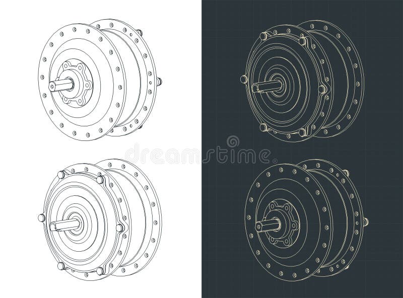 Hub Motor for Bicycle Wheel Isometric Blueprints Stock Vector ...