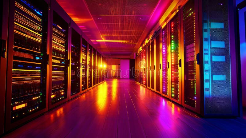 The Hub and Patch Cables of a Network System, the Fiber Optic Cables ...