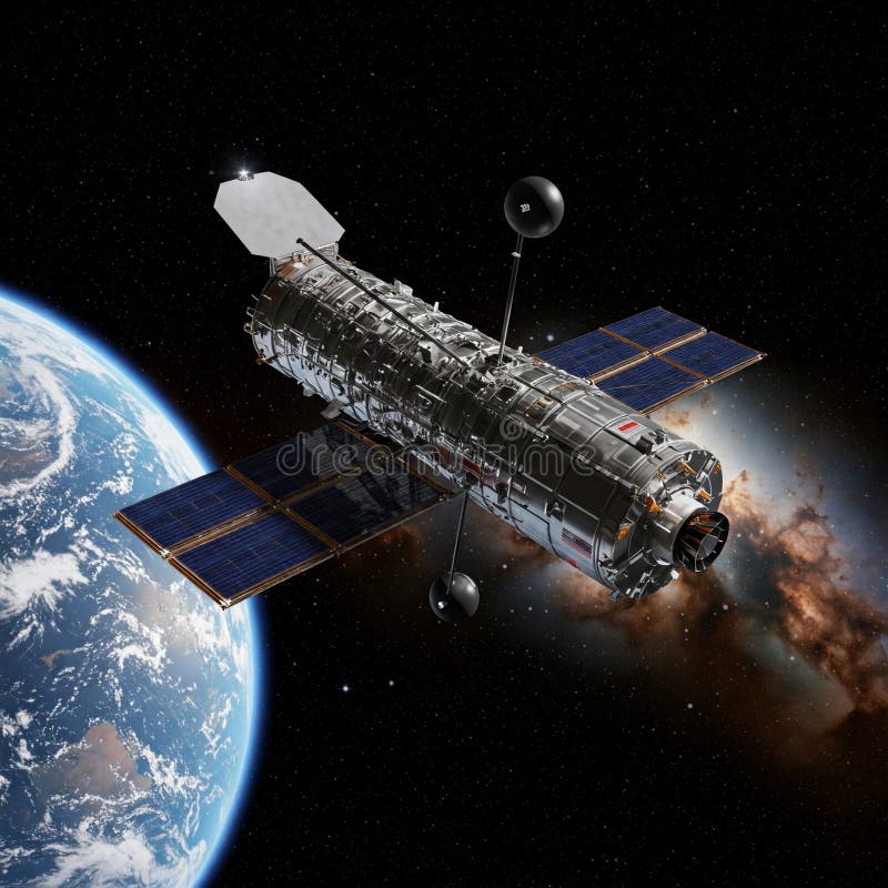 Hubble Telescope Orbiting Earth Galaxy (Generated with AI) Stock Image ...