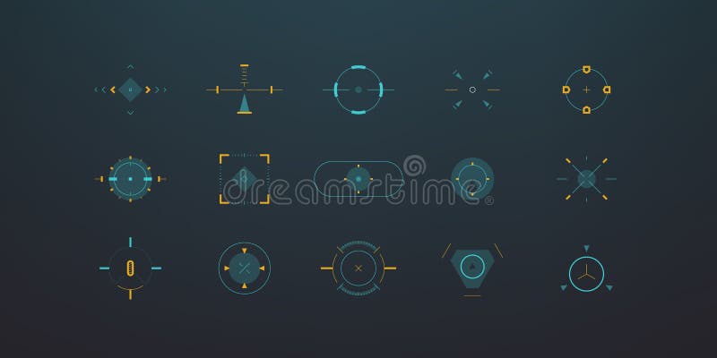 HUD Aim Control Frames. Sniper Round Square Targets UI, Futuristic ...