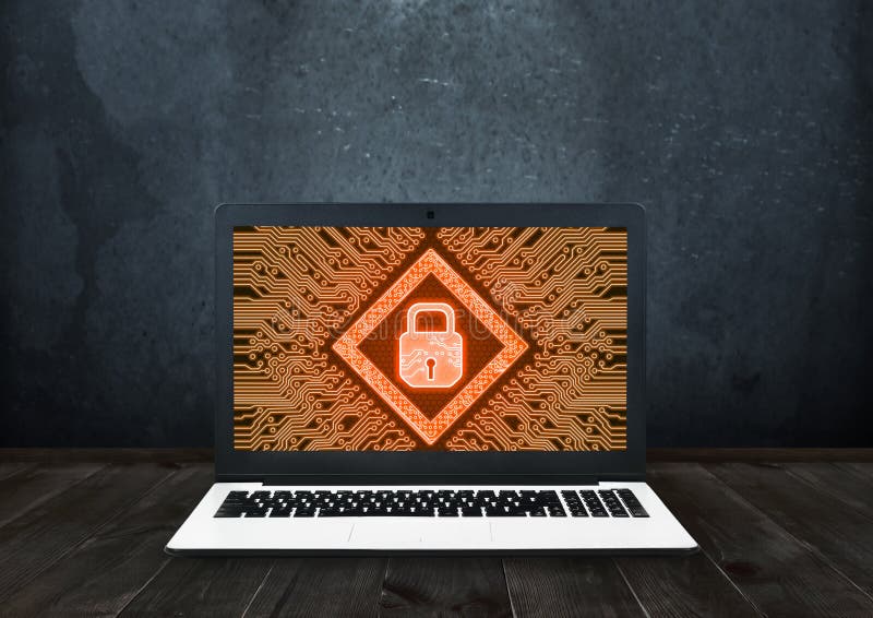 Hud Blue Lock Icon Laptop Screen Stock Image - Image of keyhole, crime ...