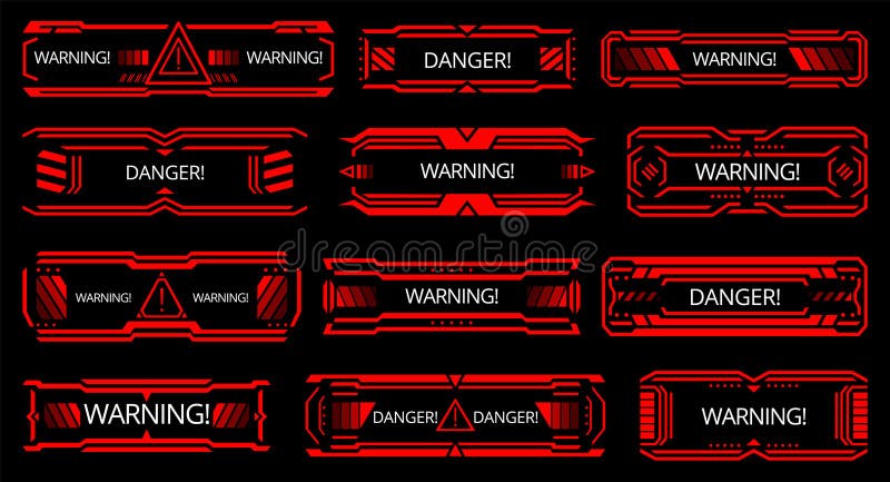 Hud Danger Alerts. Attention Vector Red Interface Signs, Warning and ...