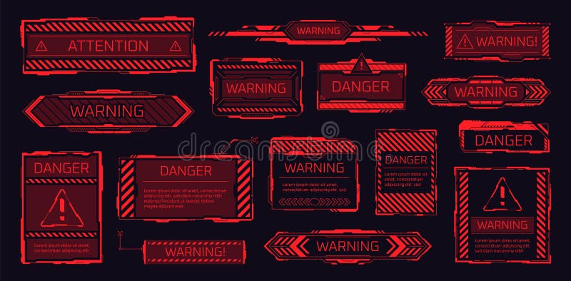 Hud Danger Frames. Dangerous Banner Cyber Box, Pollution Alert ...