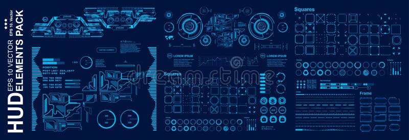 HUD Elements Mega Set Pack. Dashboard Blue Display Virtual Reality ...