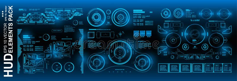 HUD Elements Mega Set Pack. Dashboard Blue Display Virtual Reality ...