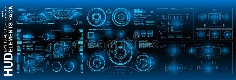 HUD Elements Mega Set Pack. Dashboard Blue Display Virtual Reality ...