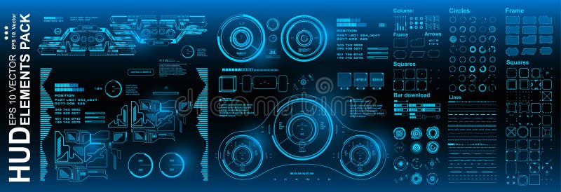 HUD Elements Mega Set Pack. Dashboard Blue Display Virtual Reality ...