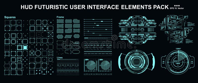 HUD Elements Mega Set Pack. Dashboard Display Virtual Reality Technology Screen. Futuristic User ...