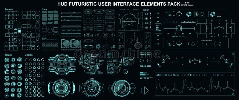 HUD Elements Mega Set Pack. Dashboard Display Virtual Reality Technology Screen. Futuristic User ...