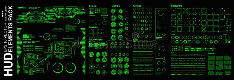 HUD Elements Mega Set Pack. Dashboard Green Display Virtual Reality ...