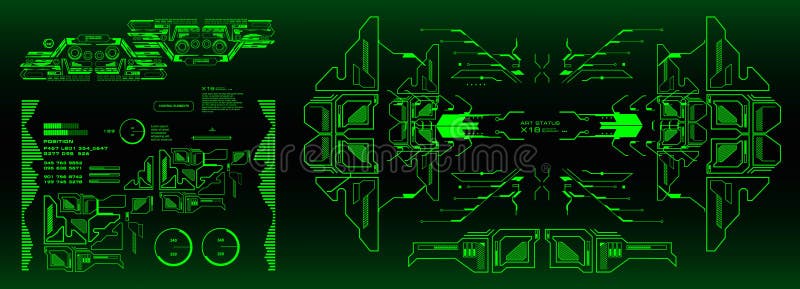 HUD Elements Mega Set Pack. Dashboard Green Display Virtual Reality ...