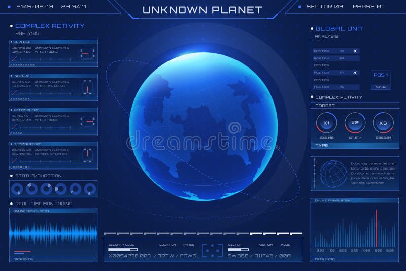 HUD Futuristic Alien Planet World Map Hologram. Exploration of an ...