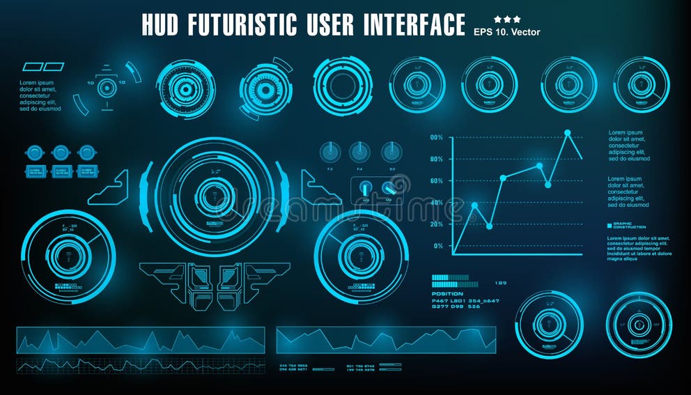HUD Futuristic Blue User Interface, Dashboard Display Virtual Reality ...