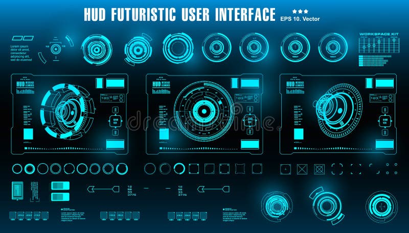 HUD Futuristic Blue User Interface, Dashboard Display Virtual Reality Technology Screen, Target ...