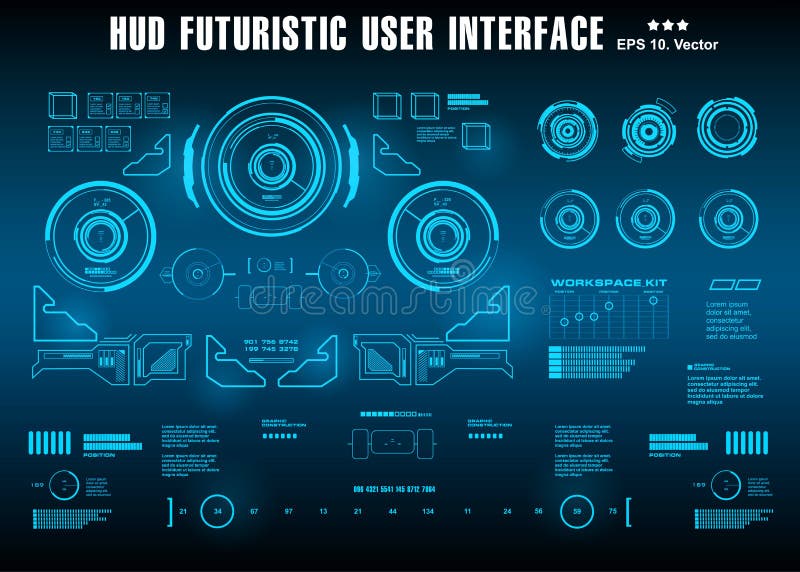 HUD Futuristic Blue User Interface, Dashboard Display Virtual Reality ...