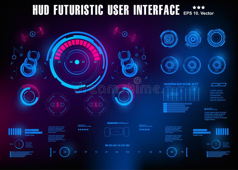 HUD Futuristic Blue User Interface, Dashboard Display Virtual Reality ...