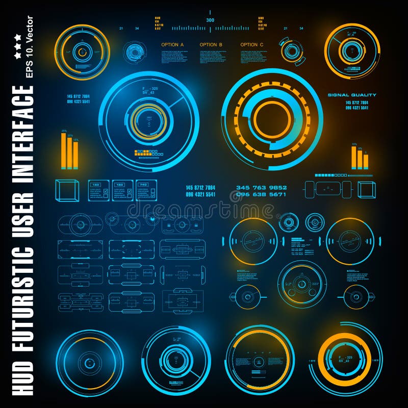 HUD Futuristic Blue User Interface, Dashboard Display Virtual Reality ...