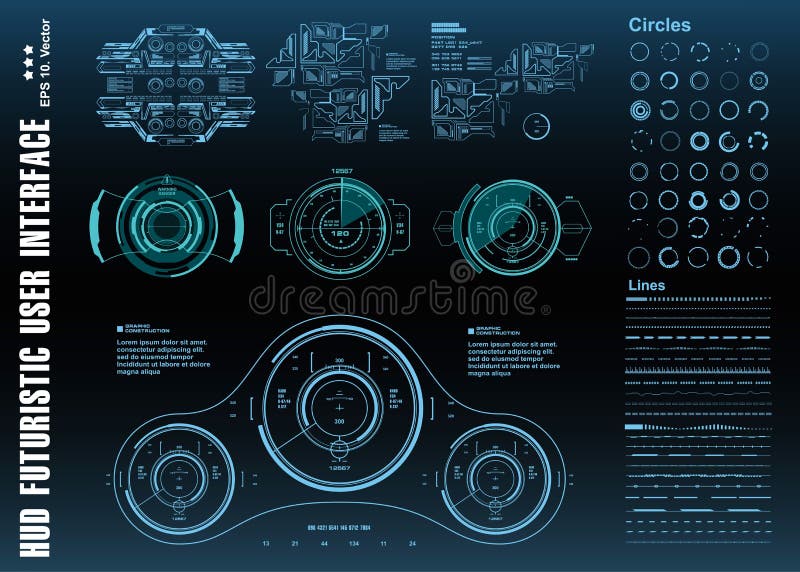 HUD Futuristic Blue User Interface, Target. Dashboard Display Virtual Reality Technology Screen ...