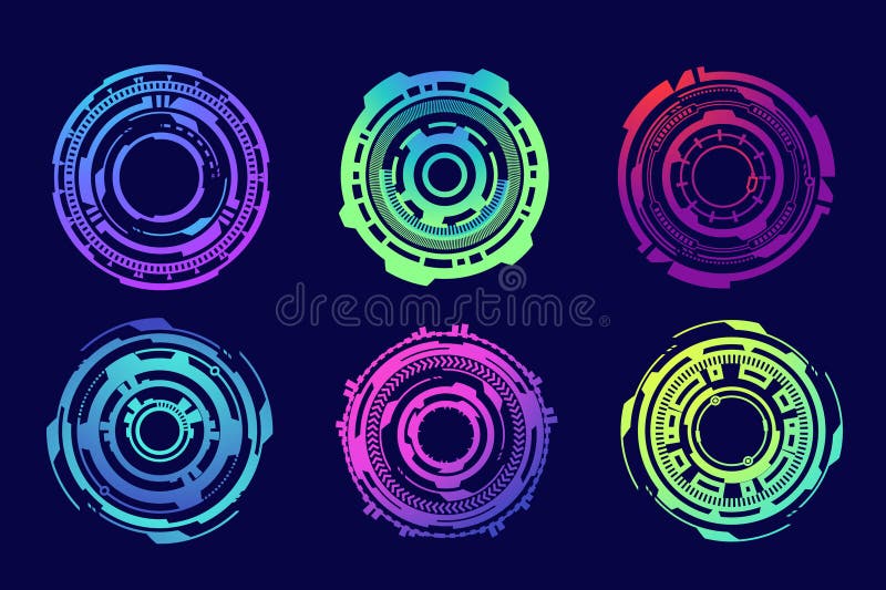 HUD Futuristic Elements. Abstract Optical Neon Aim. Circle Geometric ...