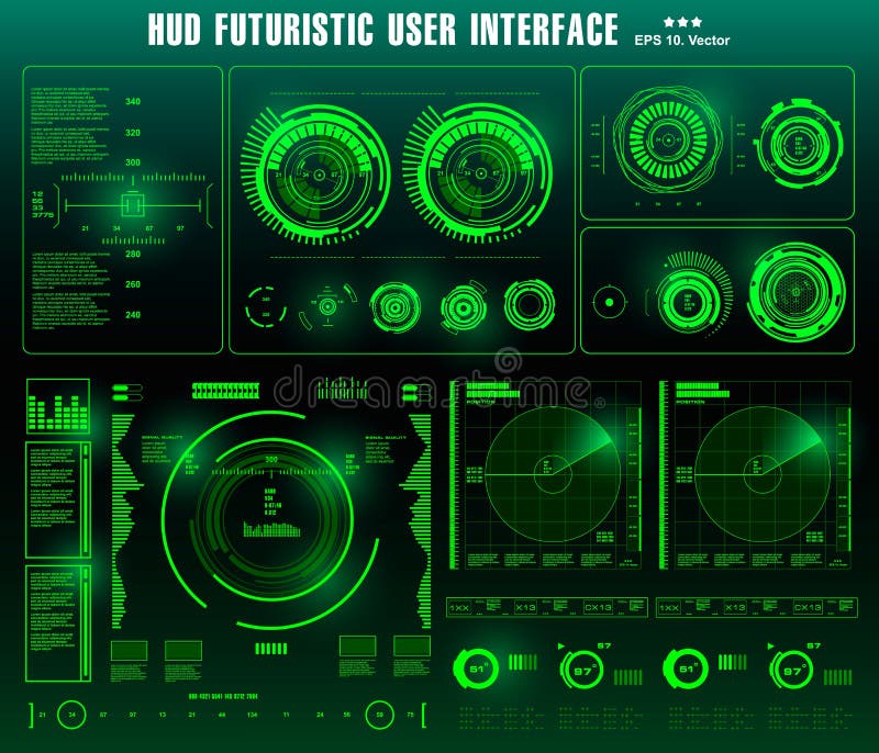 HUD Futuristic Green User Interface, Dashboard Display Virtual Reality ...