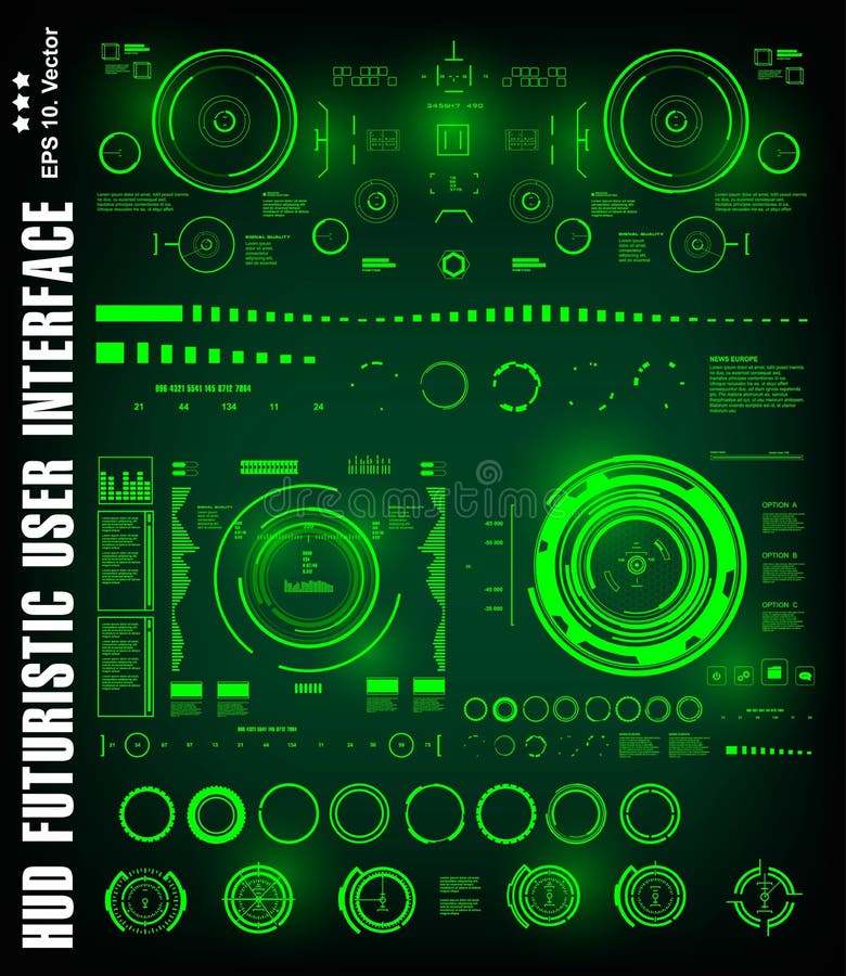 HUD Futuristic Green User Interface, Dashboard Display Virtual Reality ...