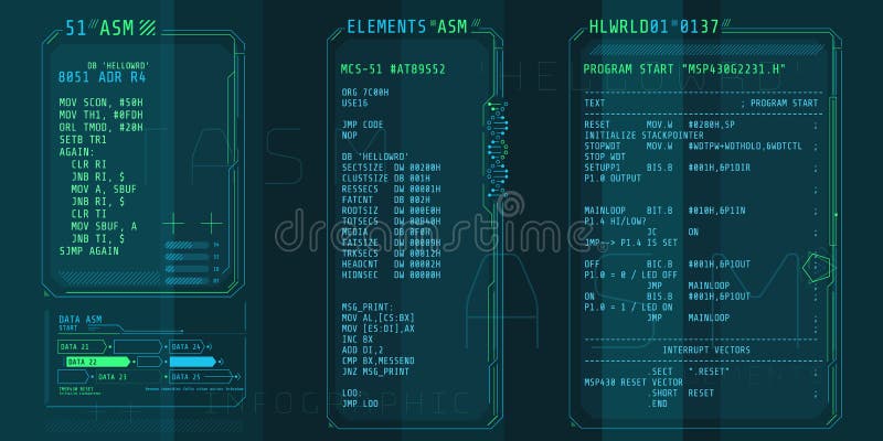 HUD Interface Elements with Part of the Code Assembly. Stock Vector ...