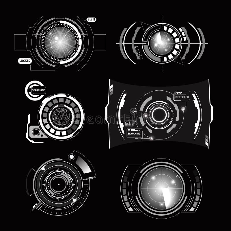 Hud Interface Radar Monochrome Set Stock Vector - Illustration of ...