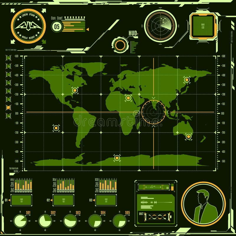 HUD Navigation Map Screen Elements. Stock Vector - Illustration of ...