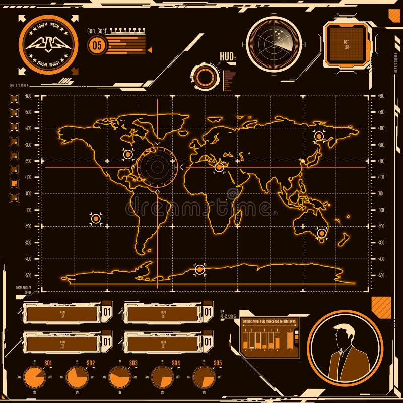 HUD Navigation Map Screen Elements. Stock Vector - Illustration of ...