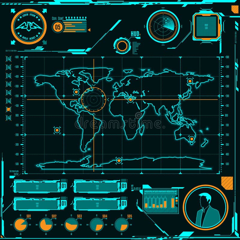 HUD Navigation Map Screen Elements. Stock Vector - Illustration of ...
