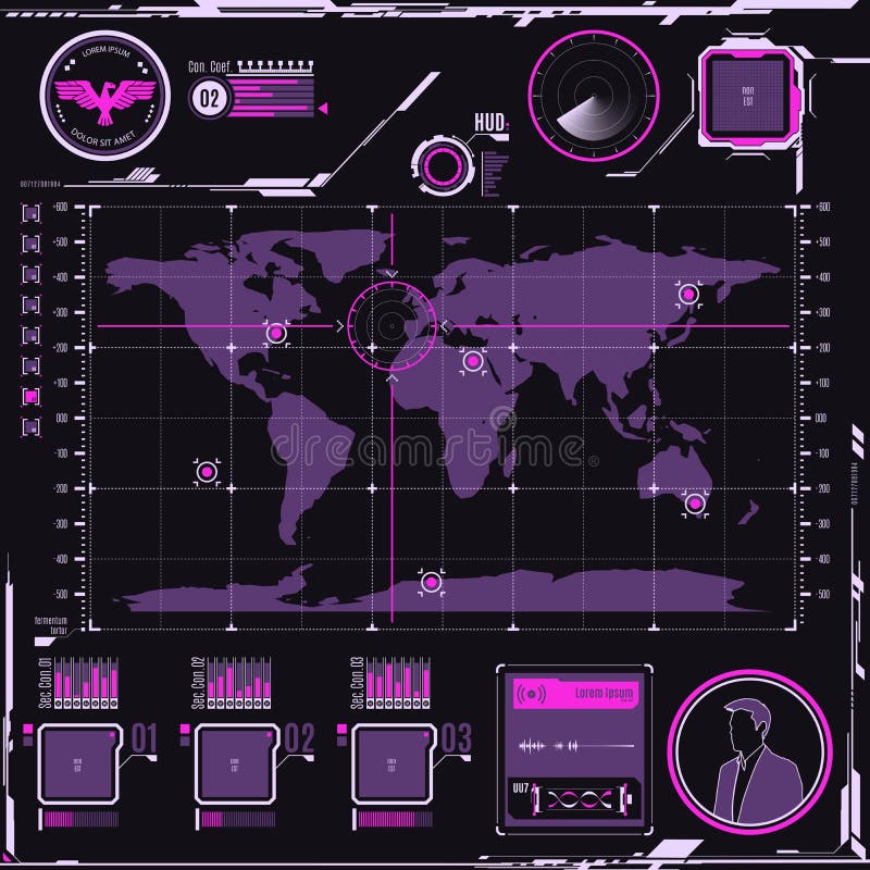 HUD Navigation Map Screen Elements. Stock Vector - Illustration of ...