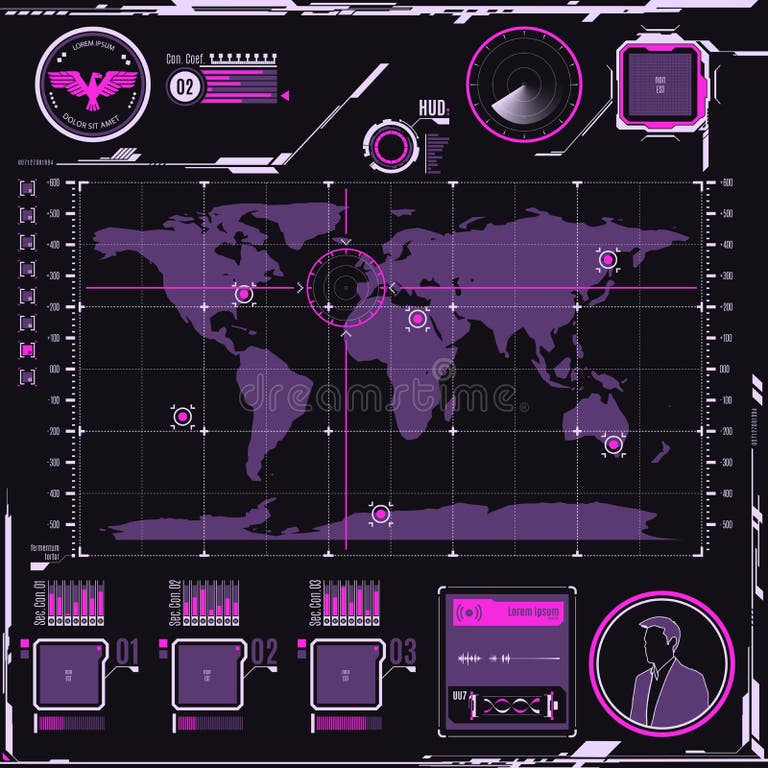 HUD Navigation Map Screen Elements. Stock Vector - Illustration of ...