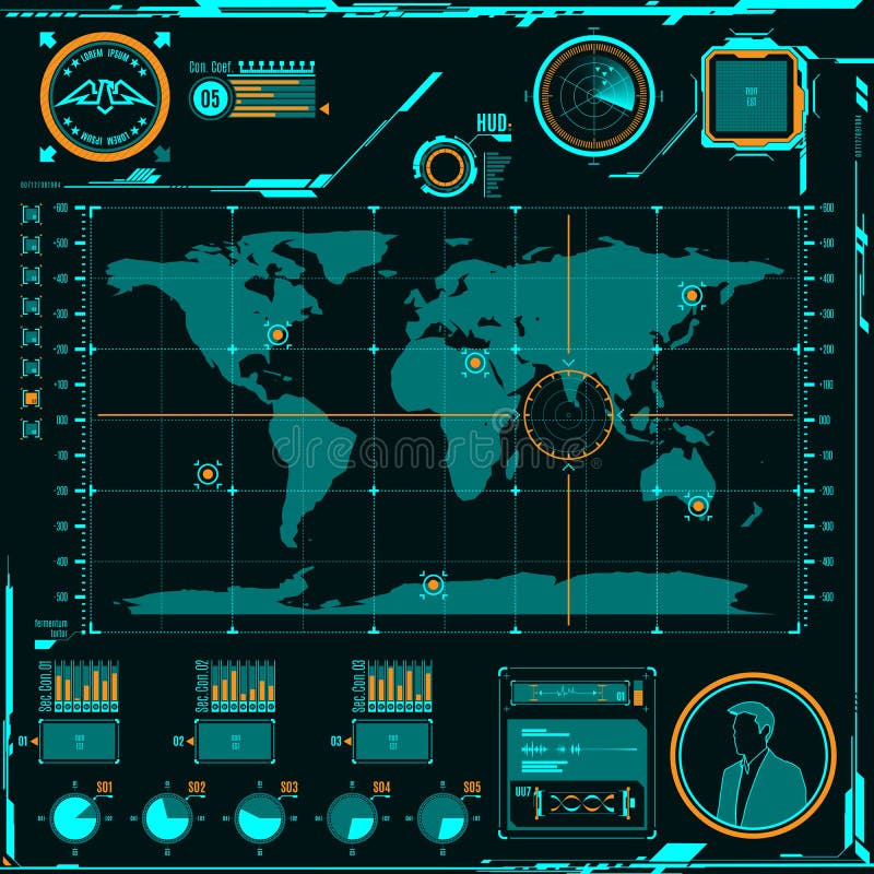 HUD Navigation Map Screen Elements. Stock Vector - Illustration of ...
