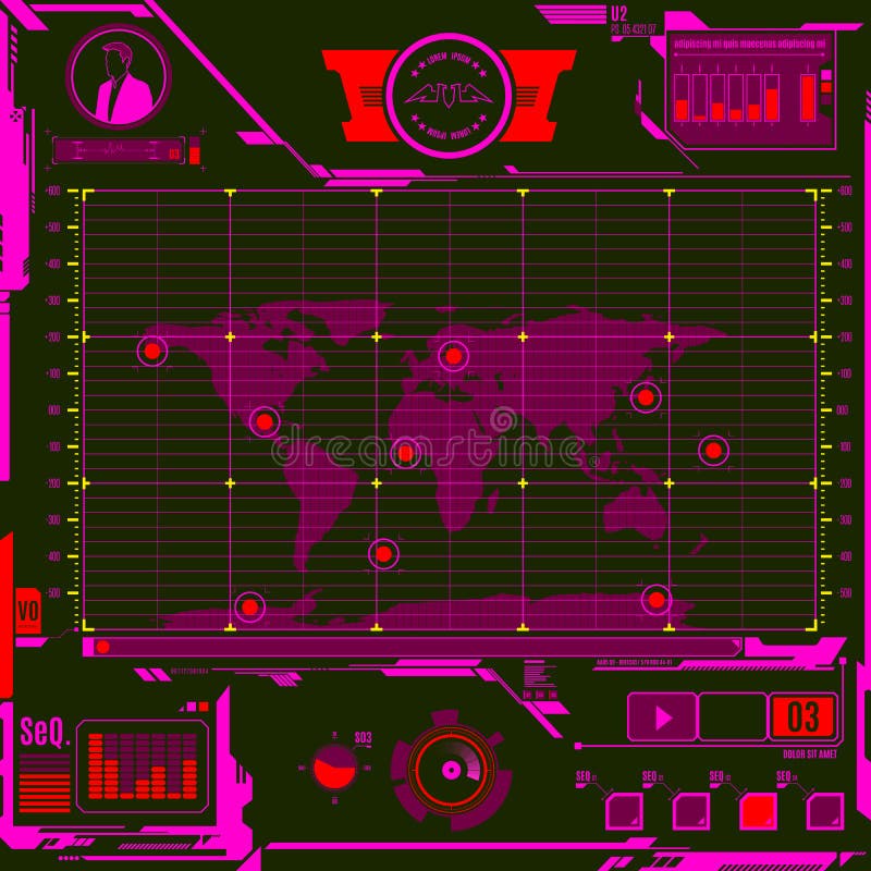 HUD Navigation Map Screen Elements. Stock Vector - Illustration of ...