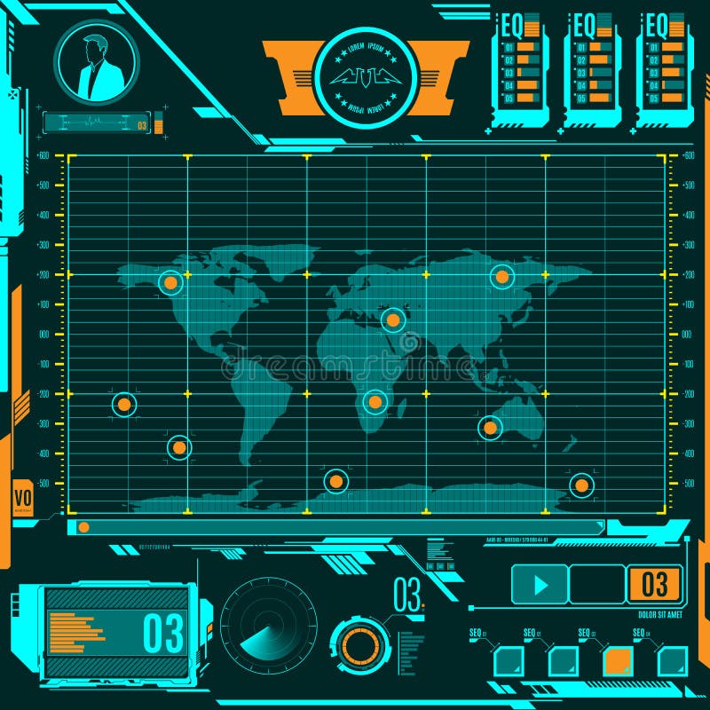 HUD Navigation Map Screen Elements. Stock Vector - Illustration of ...