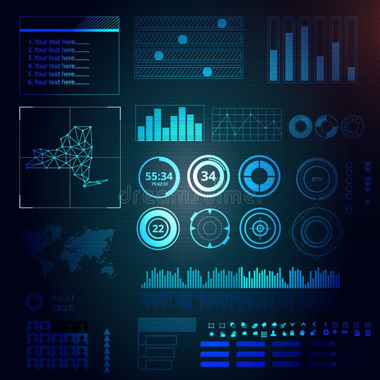 HUD Navigation Map Screen Elements. Stock Illustration - Illustration ...