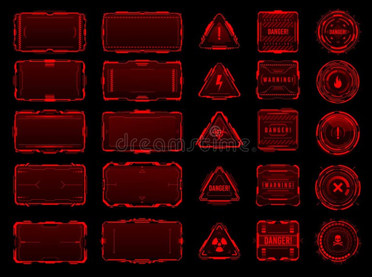 Hud Red Danger and Warning Interface Frames Stock Vector - Illustration ...