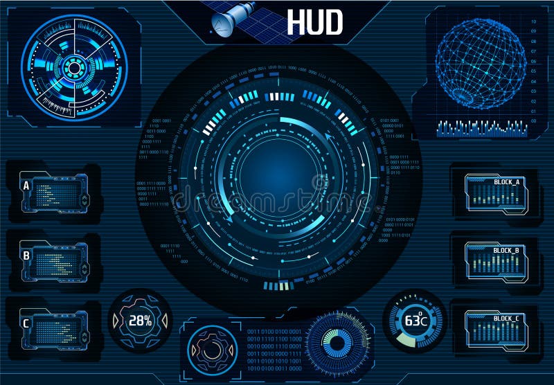 Satellite HUD UI Infographic Elements. Technology Graphic Interface ...