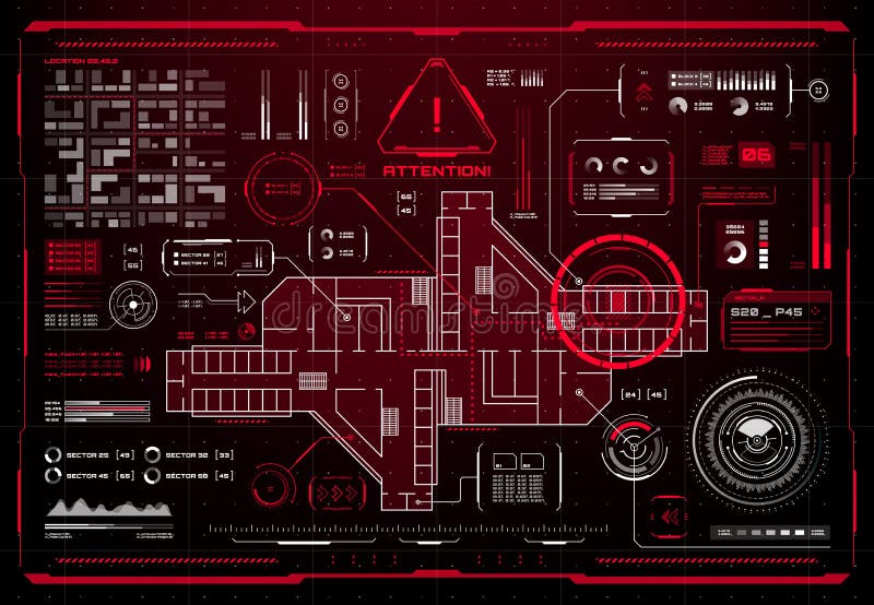 HUD Danger and Alert Attention Red Interface Signs Stock Vector ...