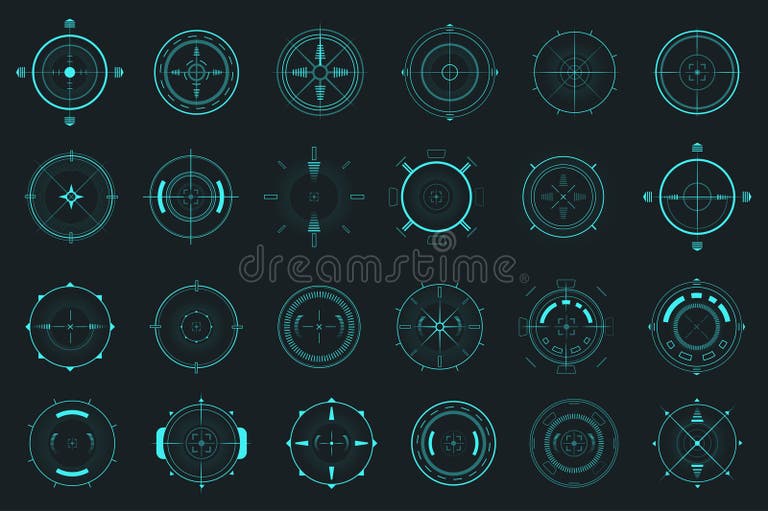 HUD Target Pointer Mega Set Elements in Flat Graphic Design. Bundle Objects of Futuristic User ...