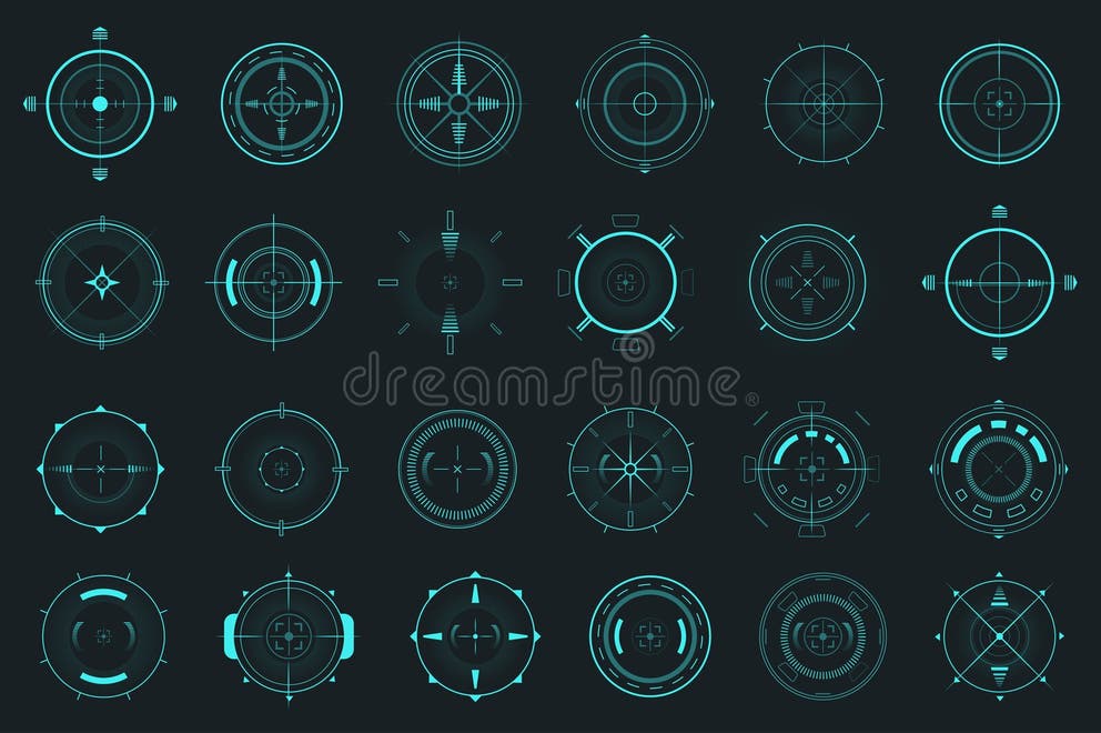 HUD Target Pointer Mega Set Elements in Flat Graphic Design. Bundle Objects of Futuristic User ...