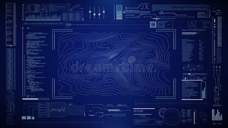 HUD Technological Topographic Scanning.Futuristic Abstract Geologic ...